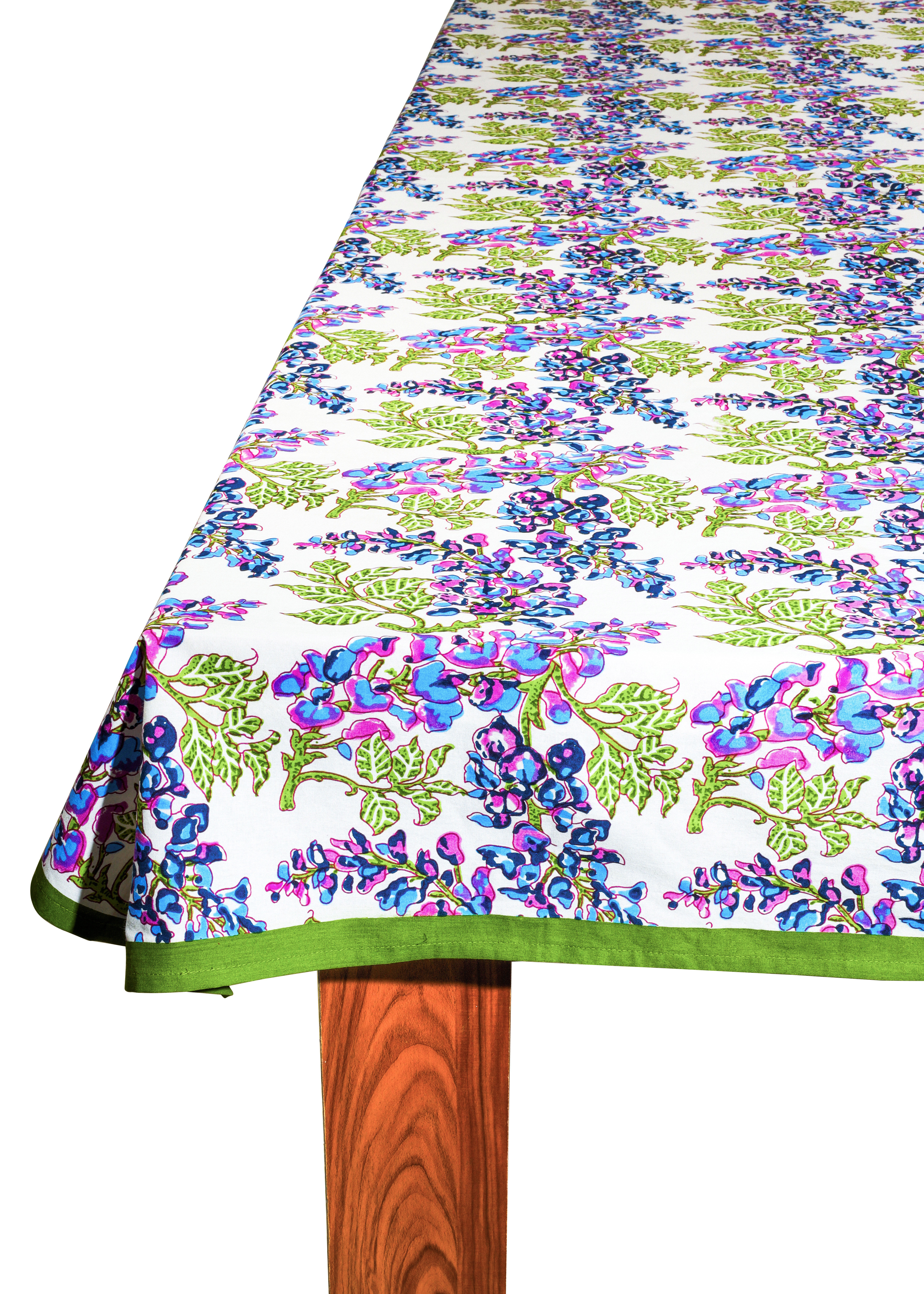 Yotreasure Bluebell Symphony Block Print Cotton Tablecloth | Wayfair