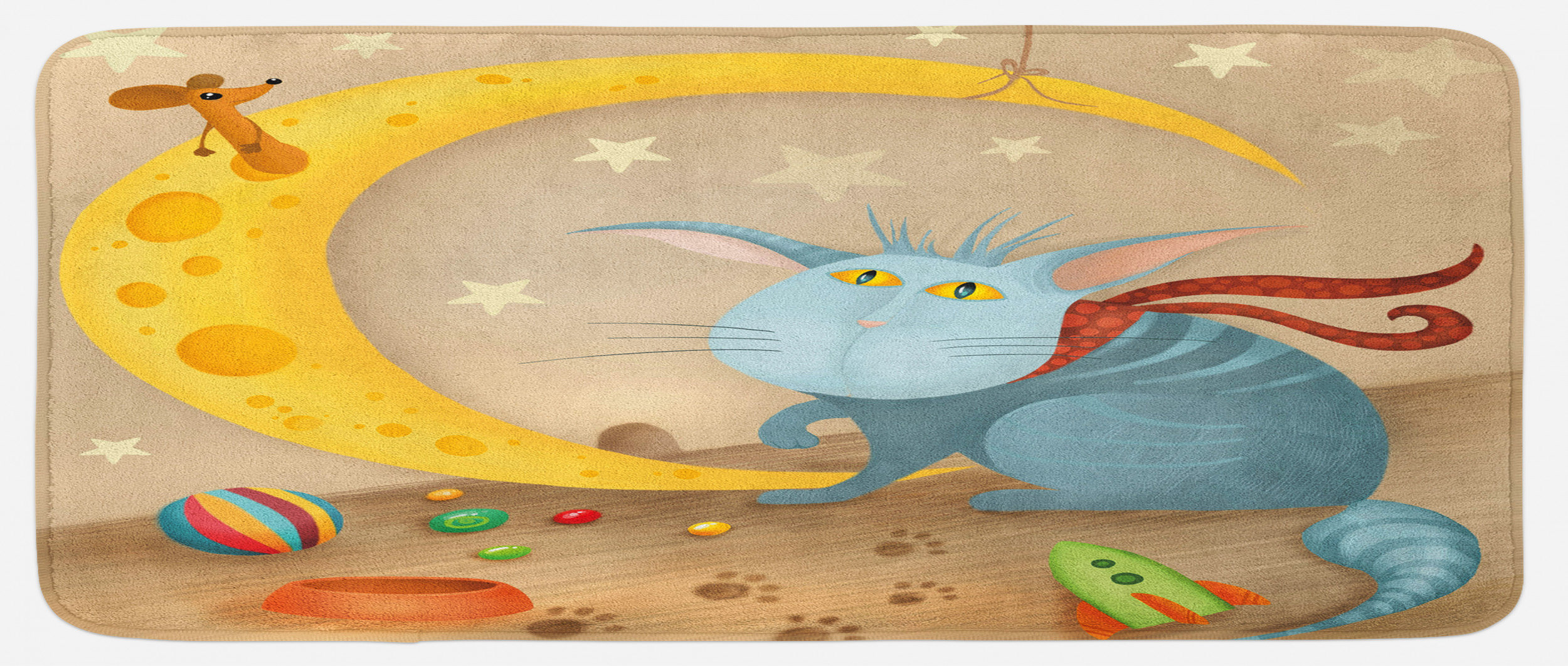 East Urban Home Cat And Mouse On Crescent Moon Shaped Cheese Paws Toys ...