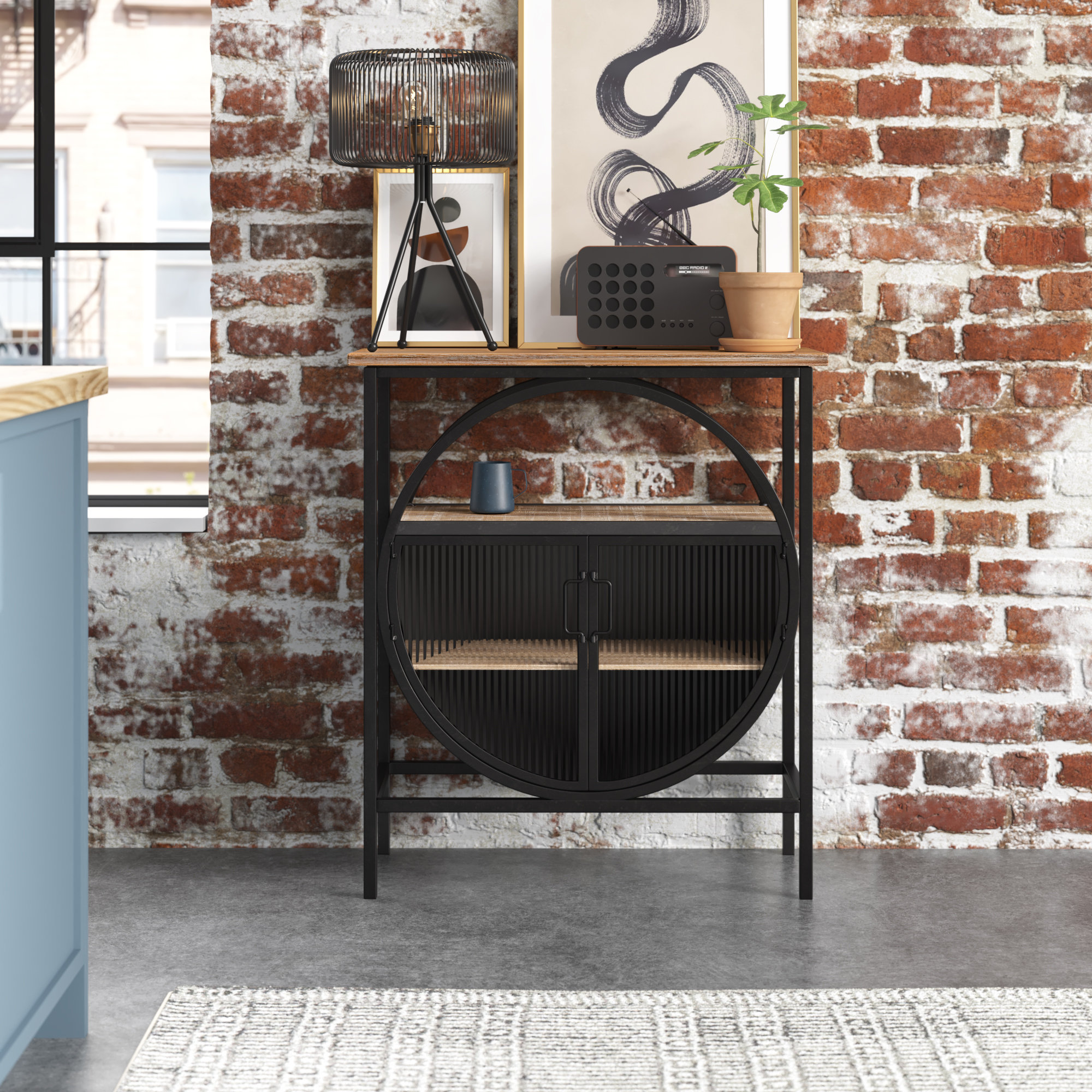 Steelside™ 35.5In H Wood Bar Table With Glass Doors | Wayfair