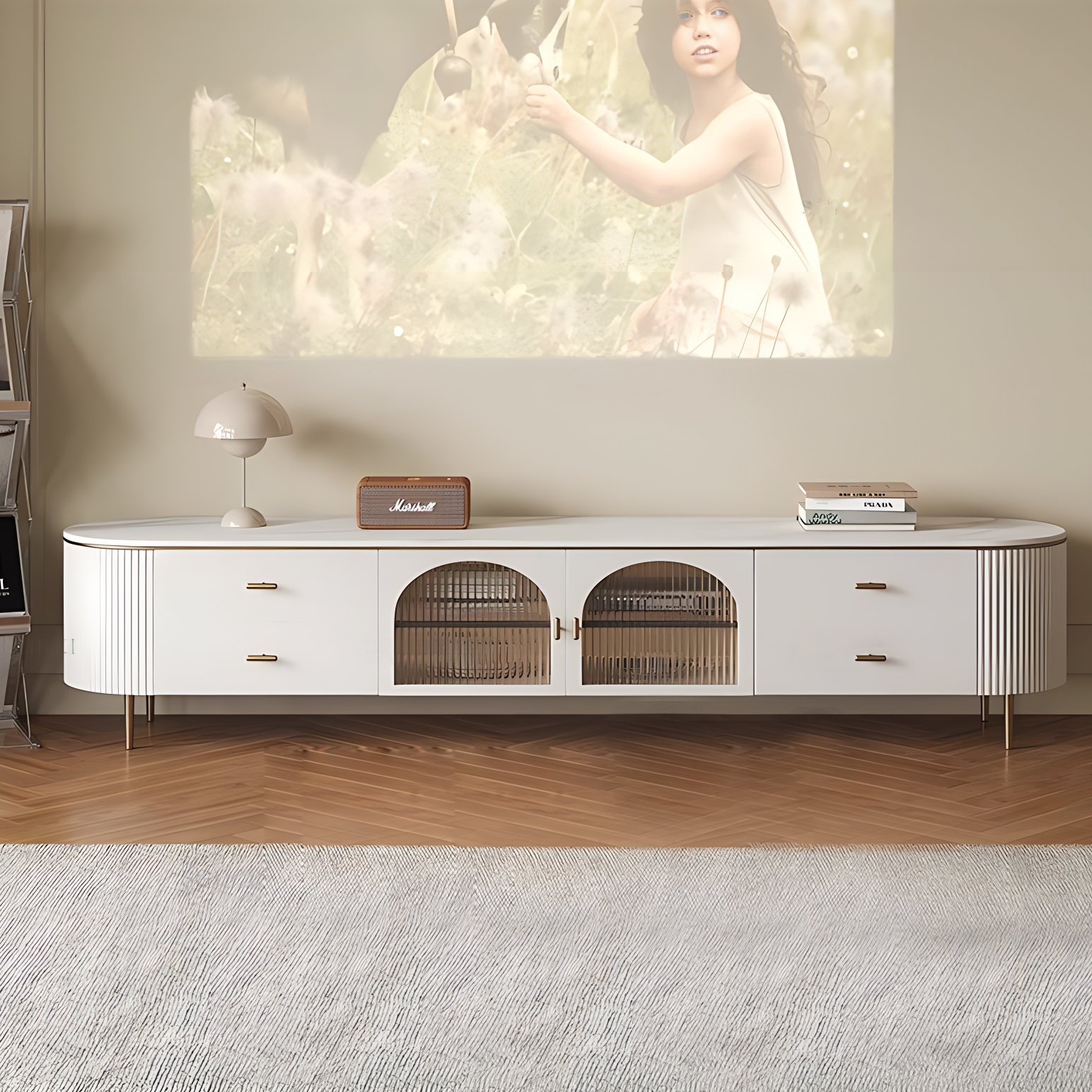 Everly Quinn Meuble télé blanc avec espace de rangement 78,74 W Hugoton ...