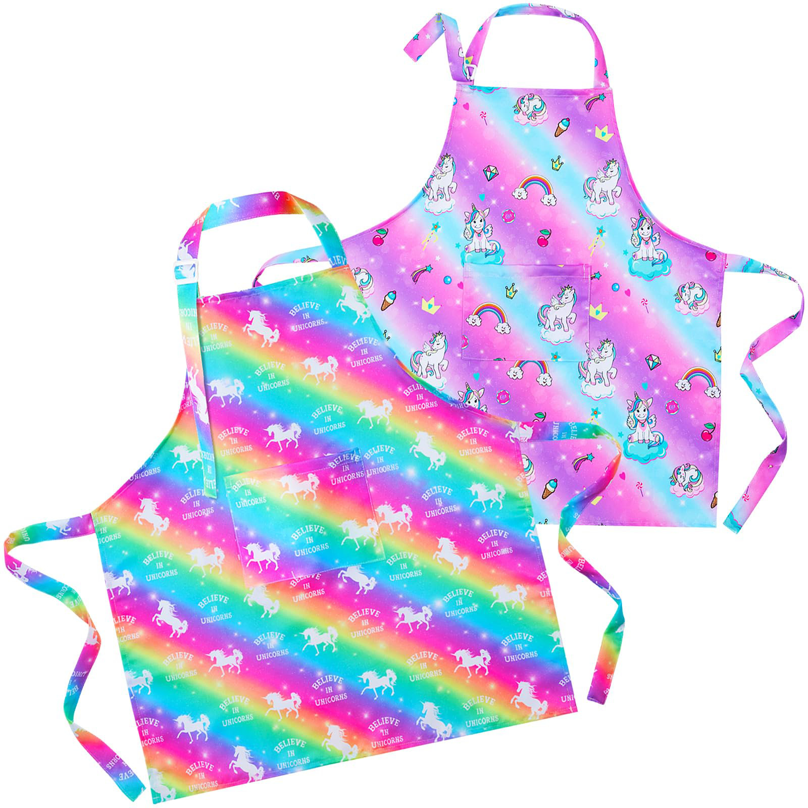 Zoomie Kids Aprons For Kids Girls Rainbow Galaxy Unicorn Apron With ...