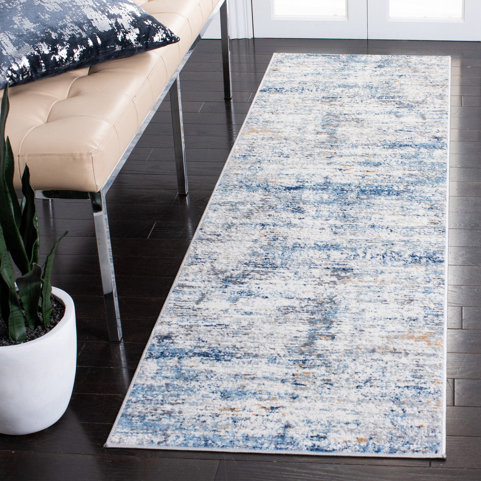 Steelside™ Adalee Abstract Ivory/Blue Area Rug & Reviews | Wayfair