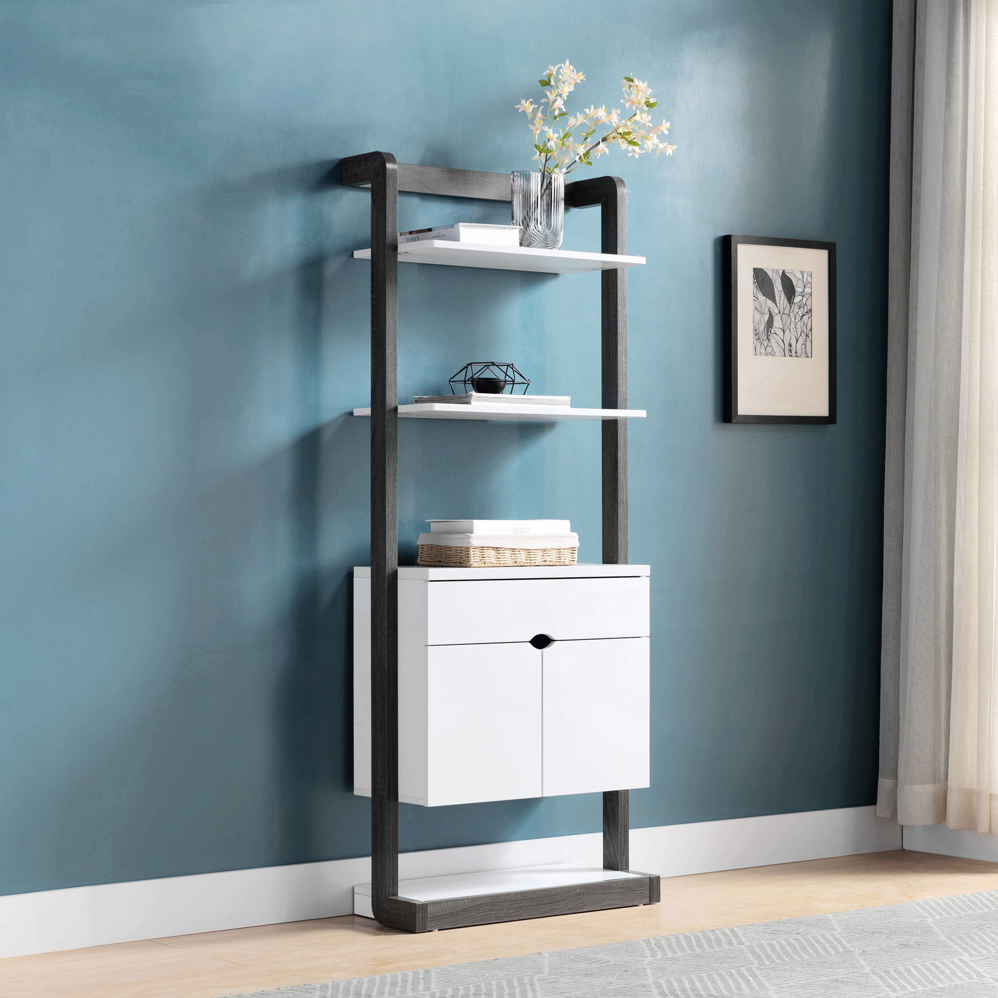 Ebern Designs Contemporary Bookcase Four Open Shelve One Drawer Two ...