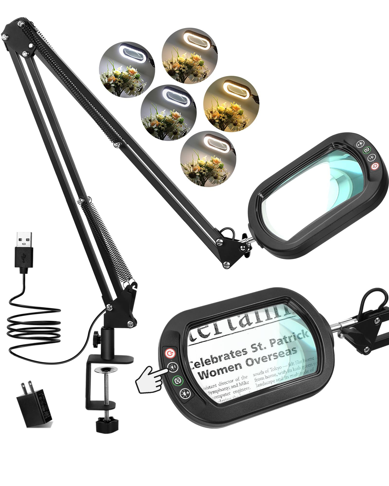 Ivy Bronx 10X Rectangle Magnifying Glass With Light And Stand, 2*16 ...