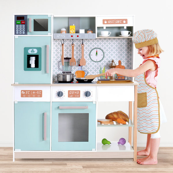 ANGGREK 40"H Preschool Kitchen Set, Wooden Play Kitchen Set Pretend ...
