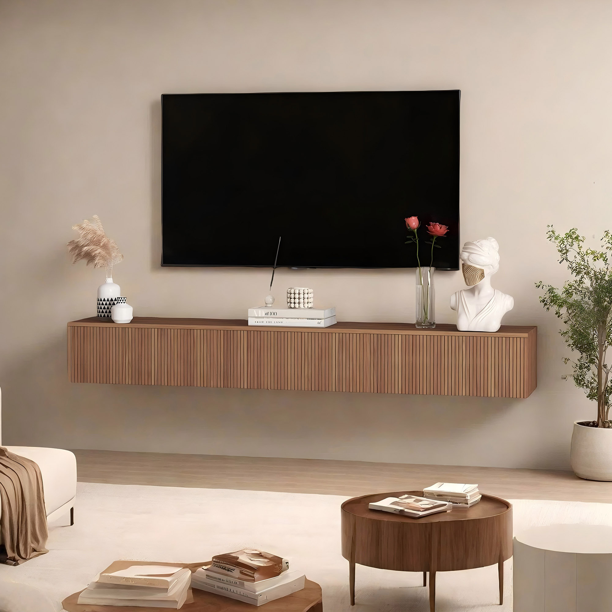 Ebern Designs For Tvs Up To 75", 11.8"H Floating Mount Fluted Panel Tv ...