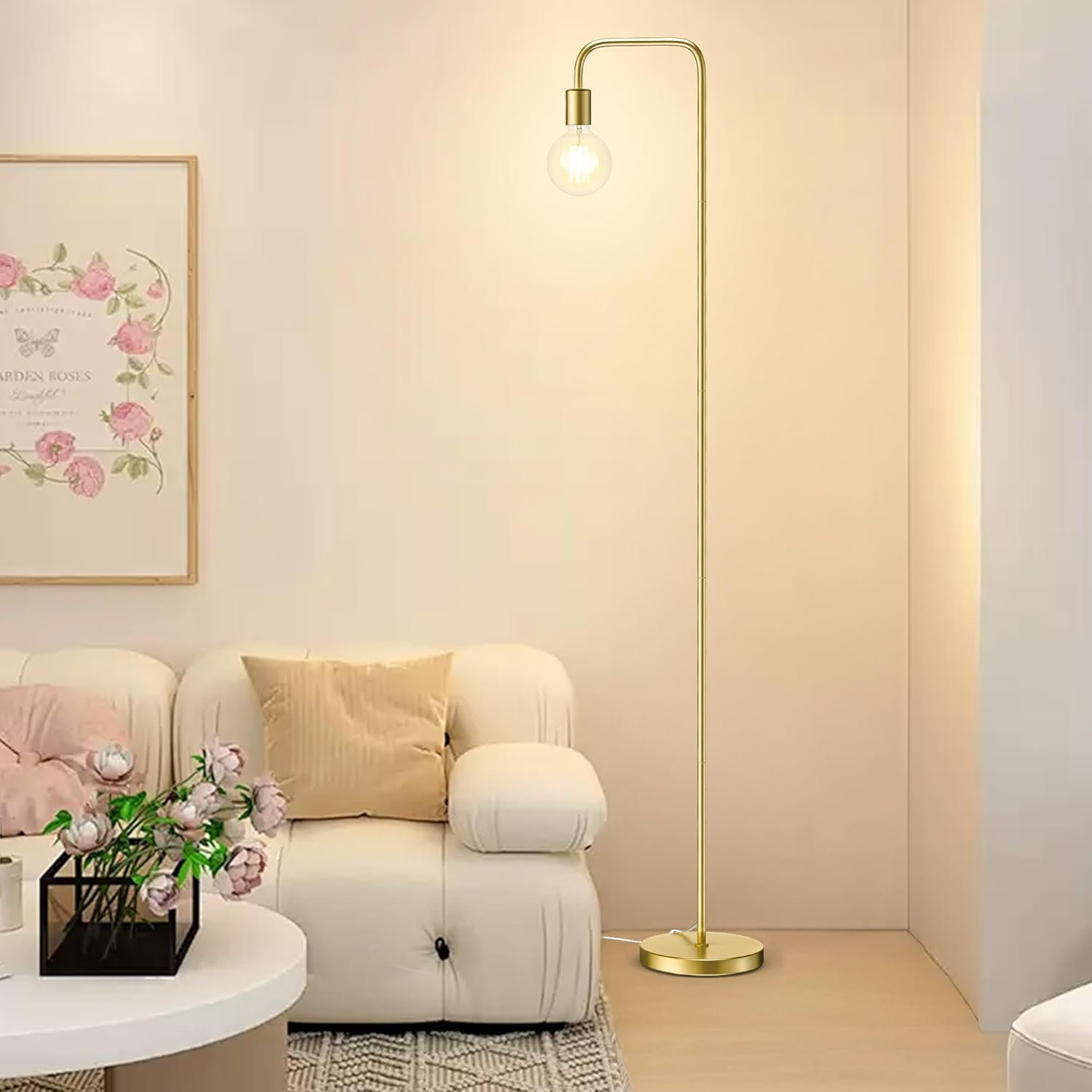 Mercer41 65" Industrial Floor Lamp - Brushed Gold Metal Standing Light ...