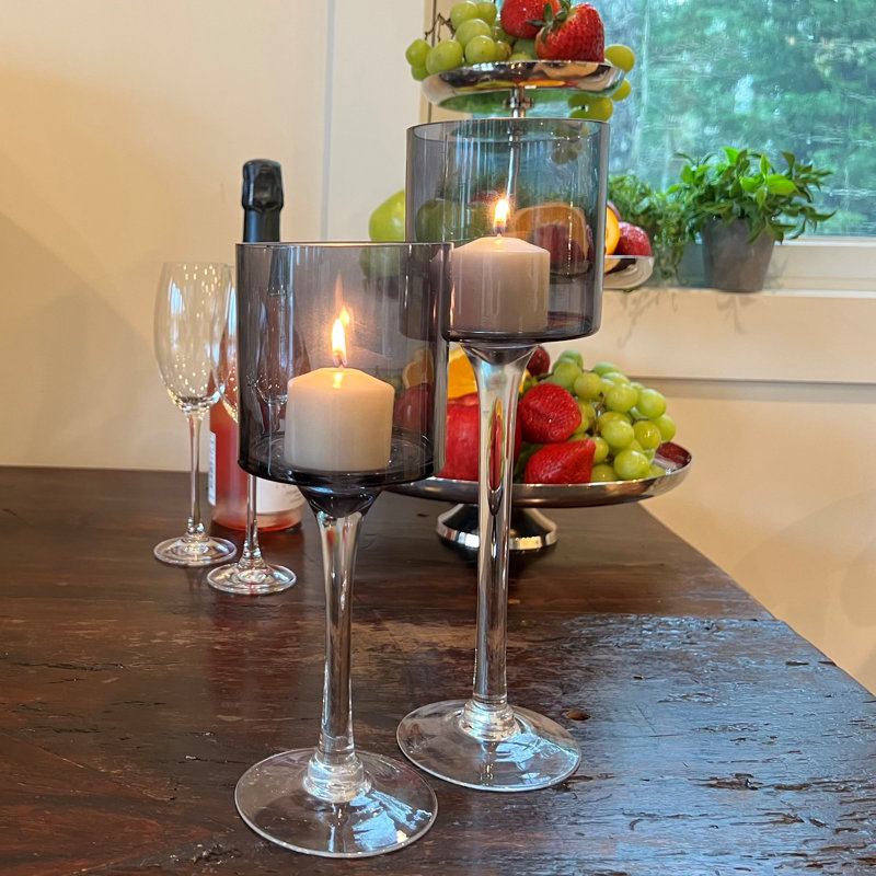 Wrought Studio™ Smoke Gray Goblet Hurricane Candle Holders | Wayfair