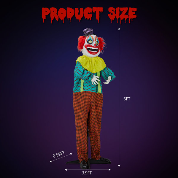 The Holiday Aisle® 6FT Animatronic Standing Clown Halloween Animated ...