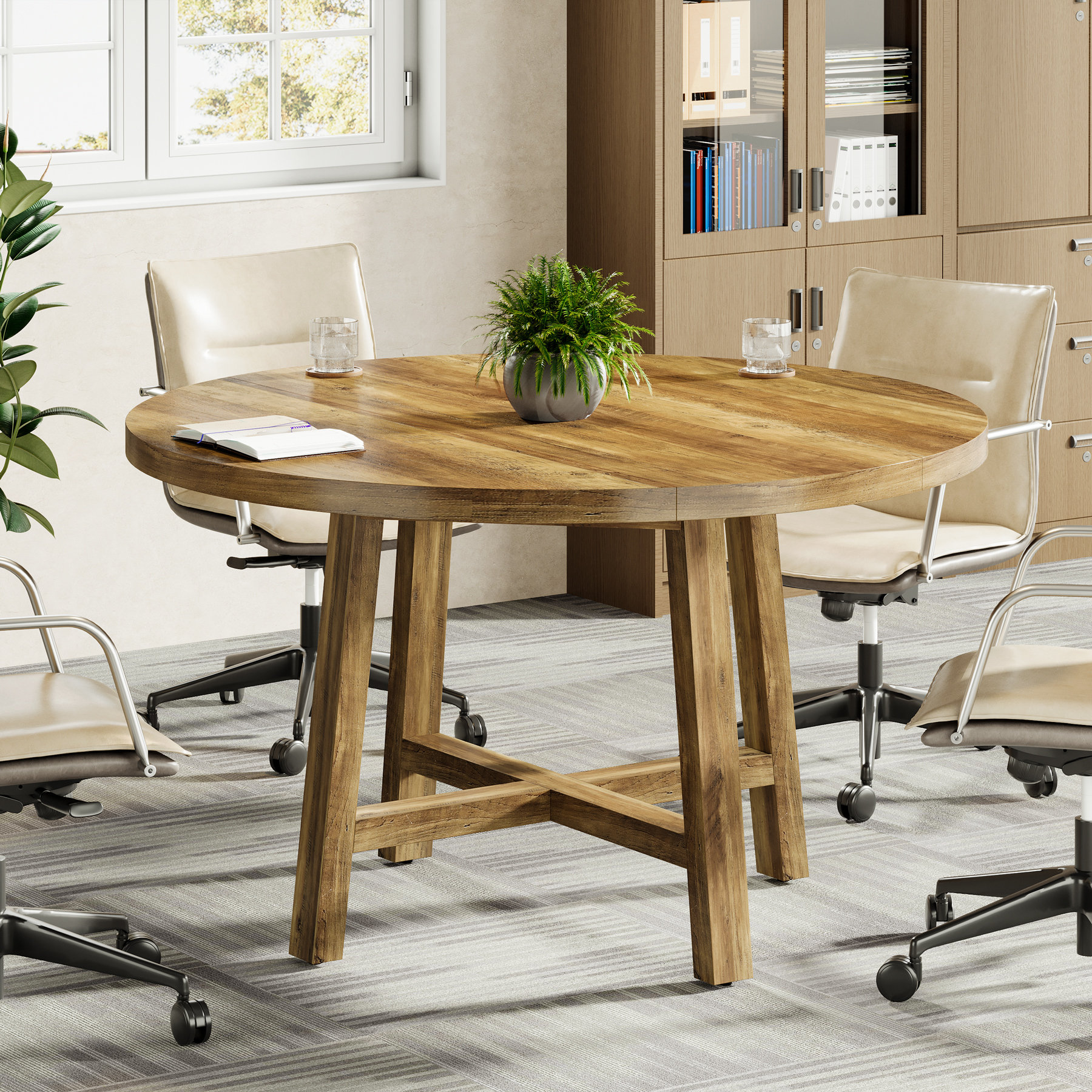 Inbox Zero Round Conference Table 47-Inch Wood Meeting Table | Wayfair