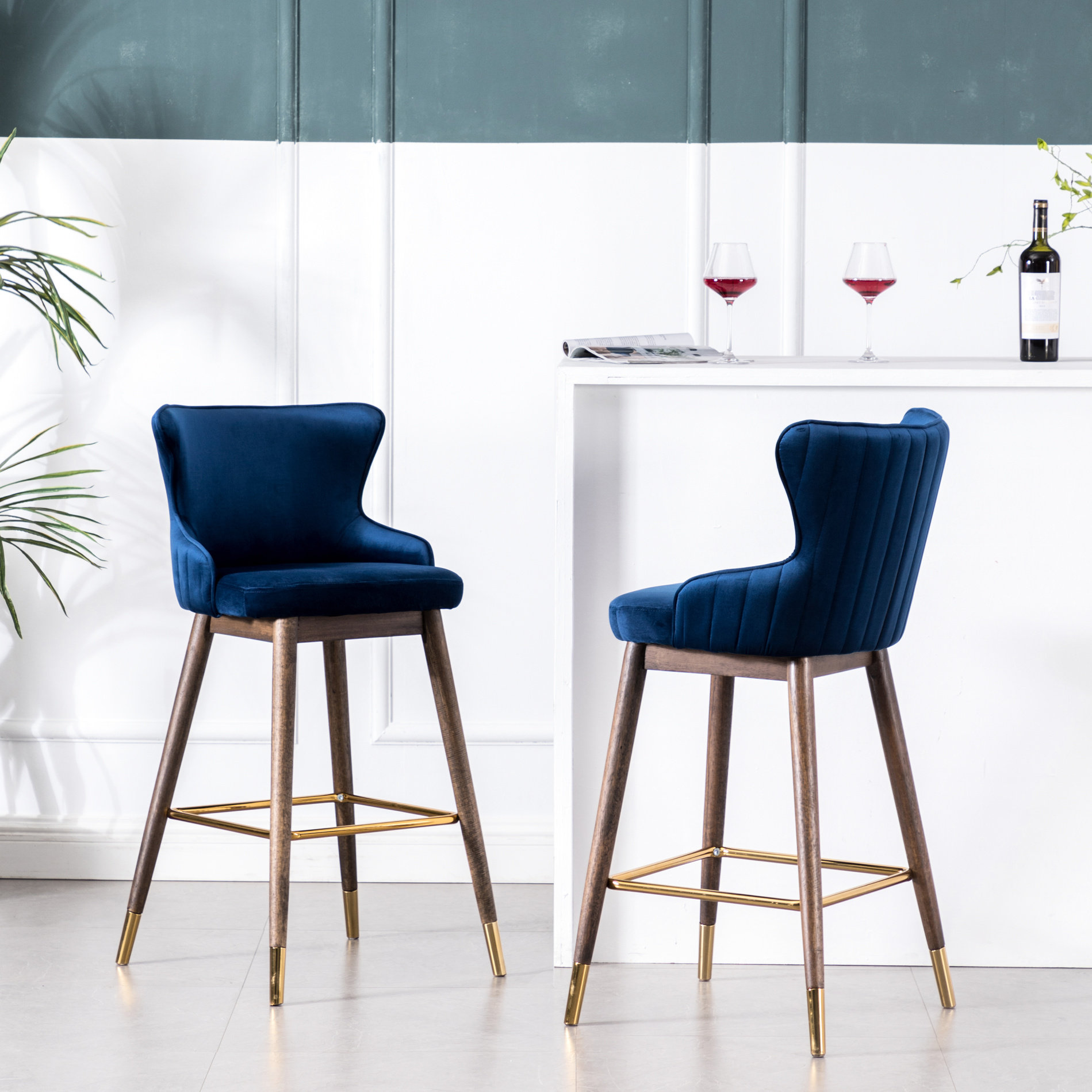Everly Quinn Fabric Wingback Bar Stools (2) - Rich Foam Padding ...