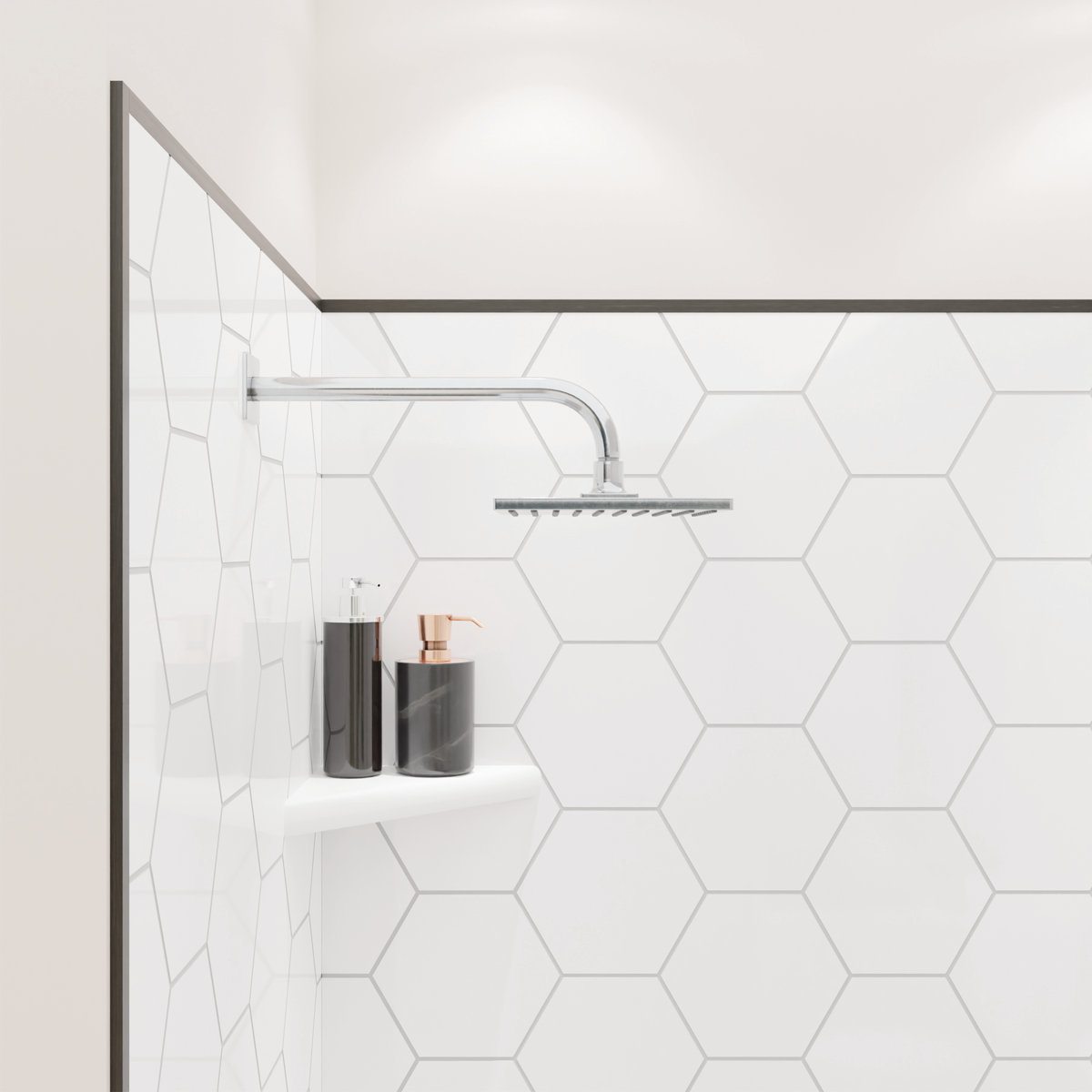 Flexstone Flexstyle 60"W X 36"D X 80"H White/Gray Hexagon Shower Wall ...