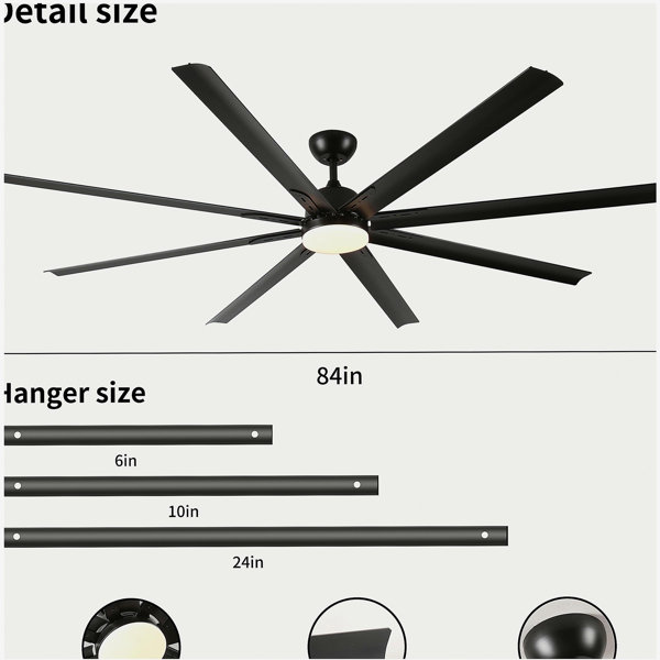 Latitude Run® industrial DC motor ceiling fan with 8 reversible blades ...