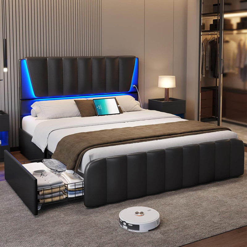 Ivy Bronx Ceridwyn Vegan Leather Platform Storage Bed | Wayfair