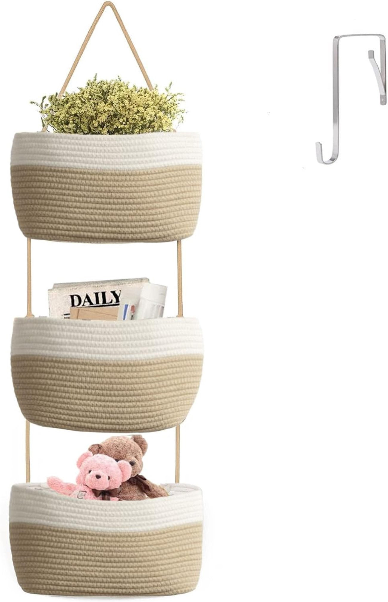 Latitude Run® 3-Tier Wall Hanging Basket Cotton Rope Wall Hanging ...