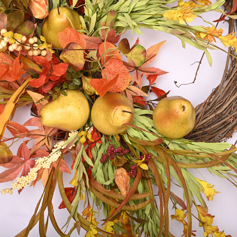 Primrue 26" Fall Thanksgiving Day Pear Fruits Blossom Cluster Wreath ...
