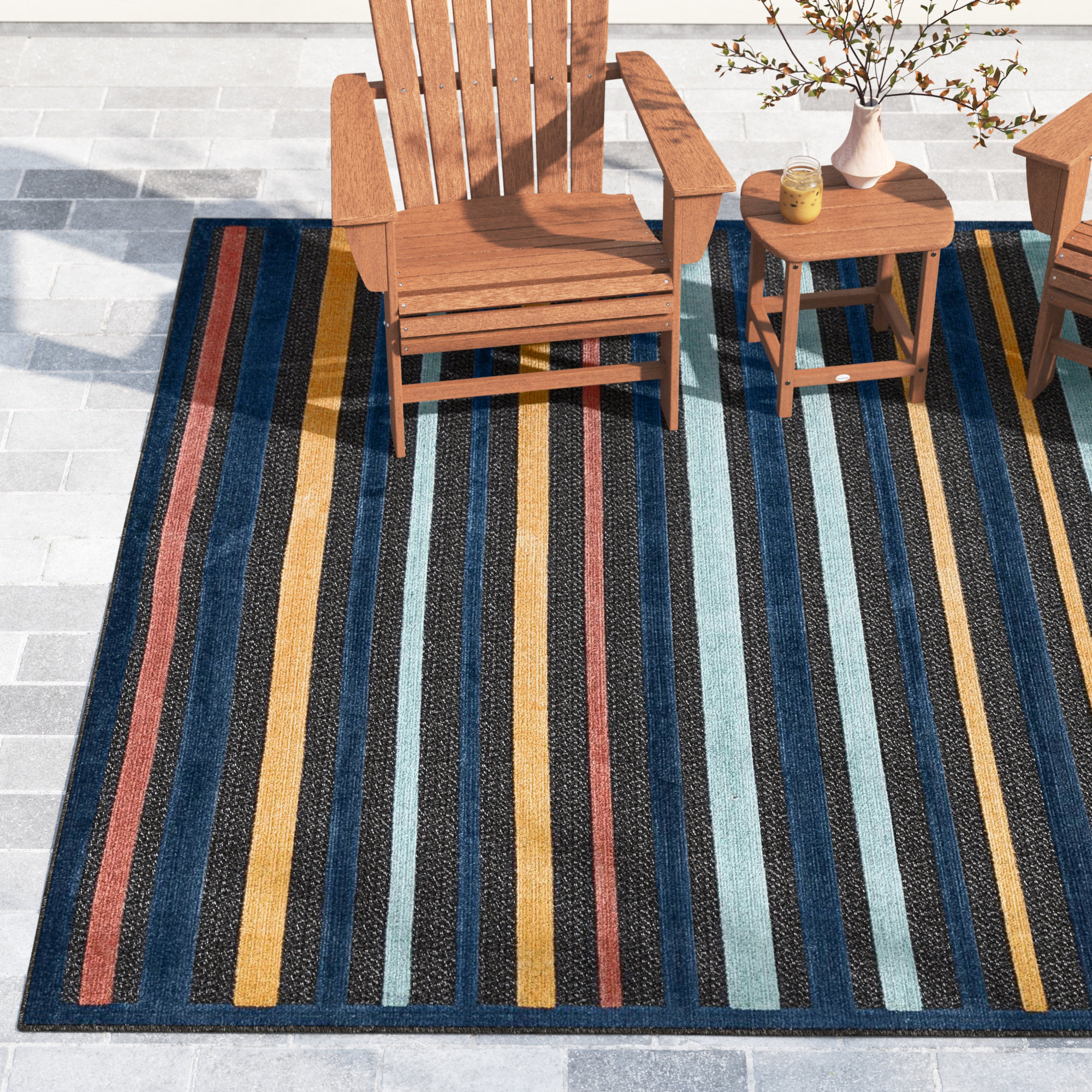 Beachcrest Home™ Berdy Striped Power Loom Indoor / Outdoor Area Rug in ...