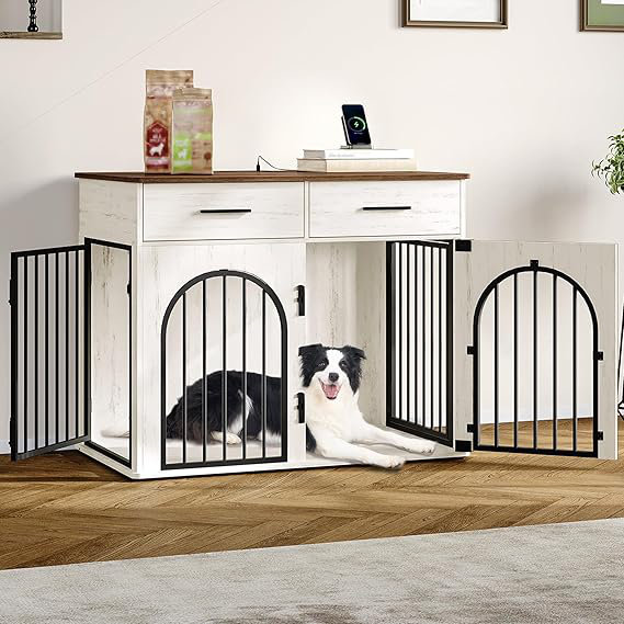 Archie & Oscar Dog Crate Furniture with 2 Drawers, Large Wooden Dog ...
