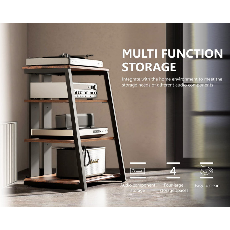 17 Stories 4-Tier AV Media Stand Corner Shelf - Adjustable Wooden ...