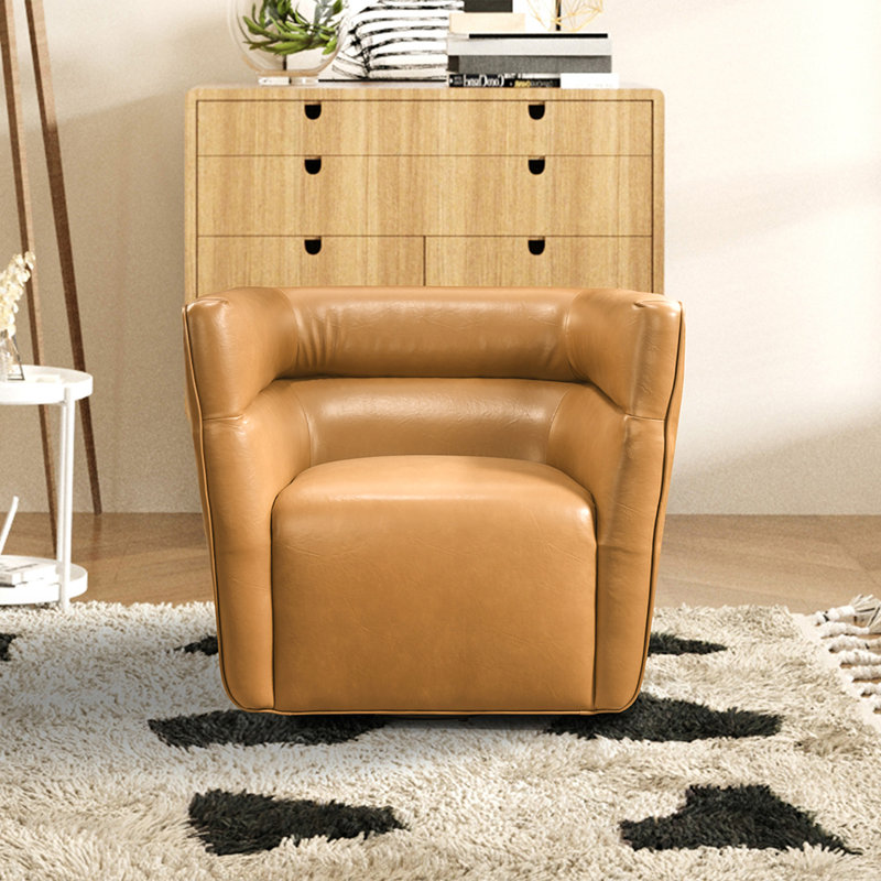 Latitude Run® Kowatch Elegant Modern Leather Barrel Swivel Chair | Wayfair