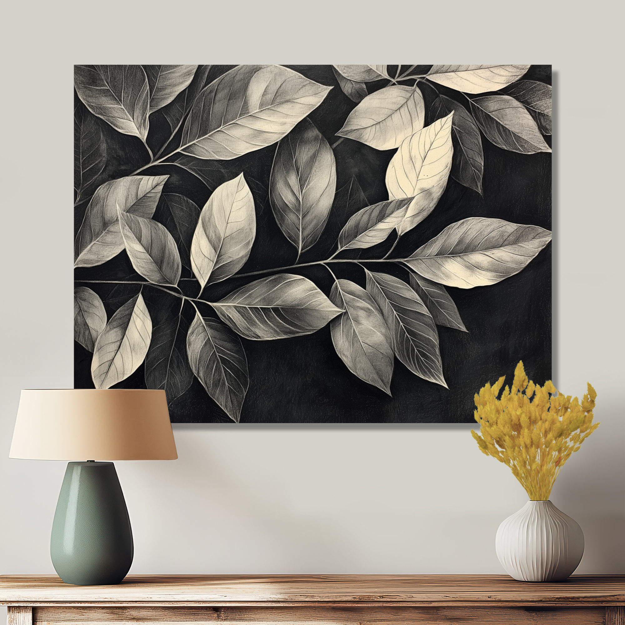 Lark Manor™ Jacion Grey Rustling Autumn Leaves II - Leaves Large Wall ...