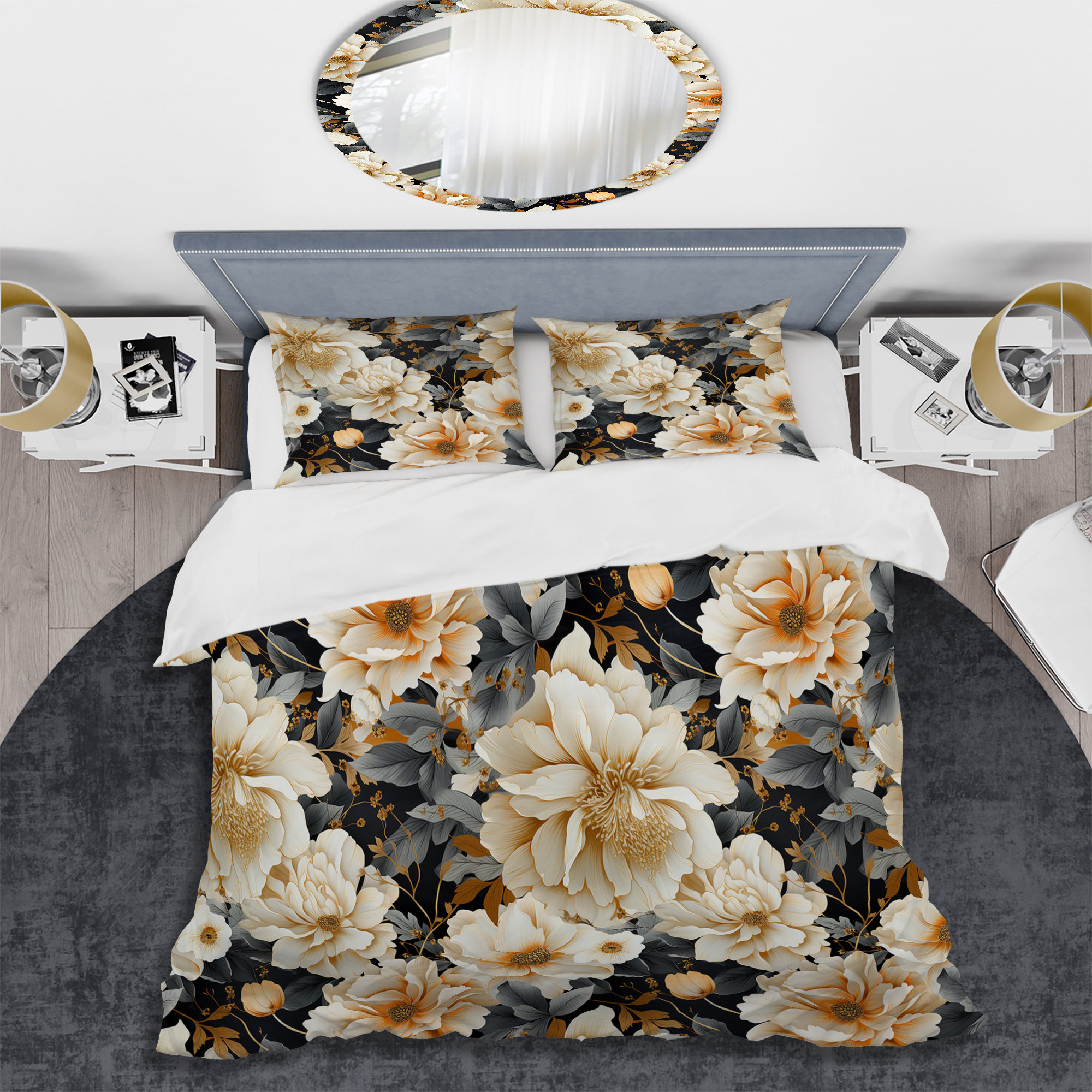Design Art White Peonies Cottage Collage - Floral Duvet Cover Set ...