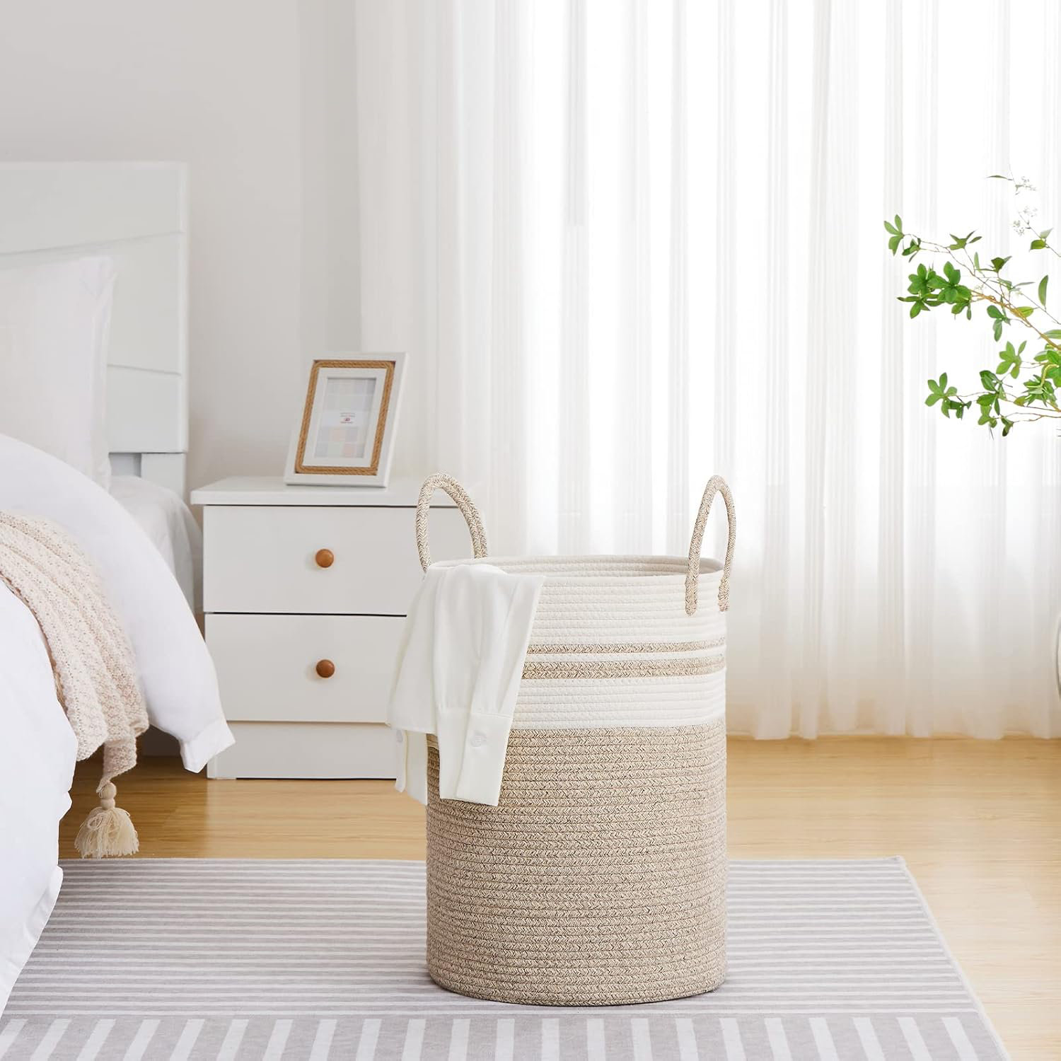 Highland Dunes 72L Strip Light Brown Woven Rope Laundry Hamper - Wayfair Canada