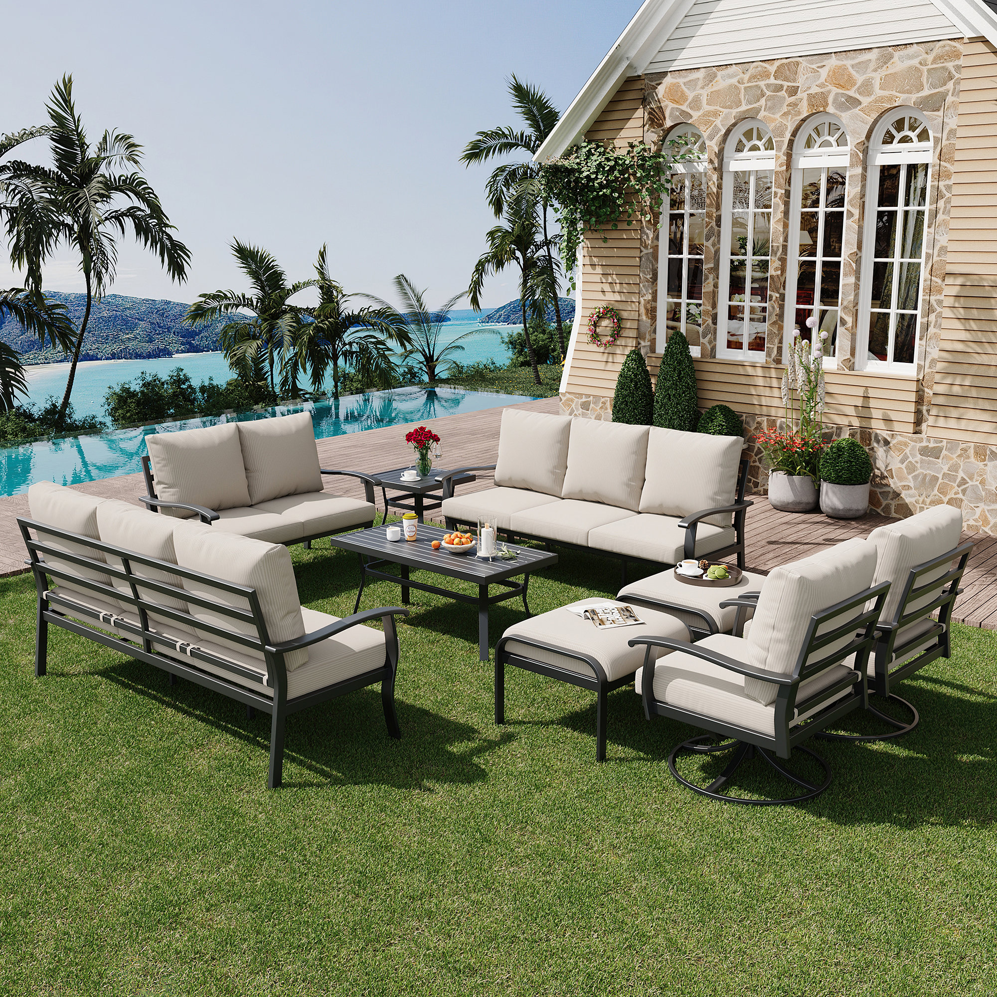 Lark Manor 9 PCS Outdoor Metal Conversation Set For 10 Person - Wayfair ...