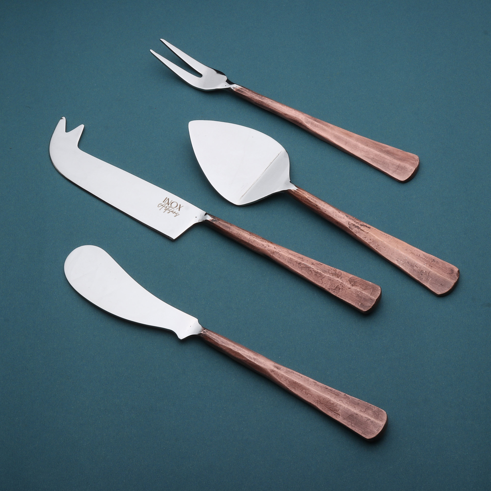 INOX Artisans Ridge Design Copper Antique Cheese Accessories 4 Pcs. Set ...