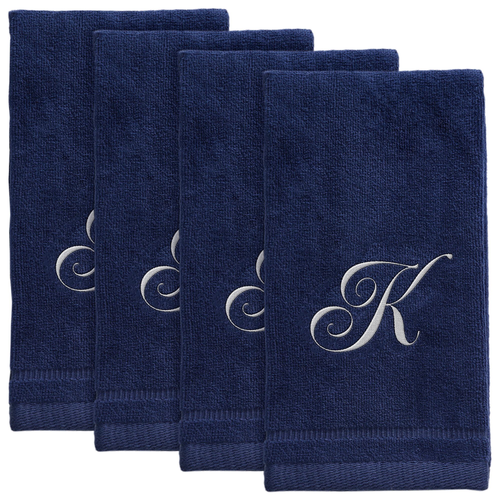 Creative Scents Set of 4 Navy Blue Monogrammed Towel - White Embroidered - Initial K | Wayfair