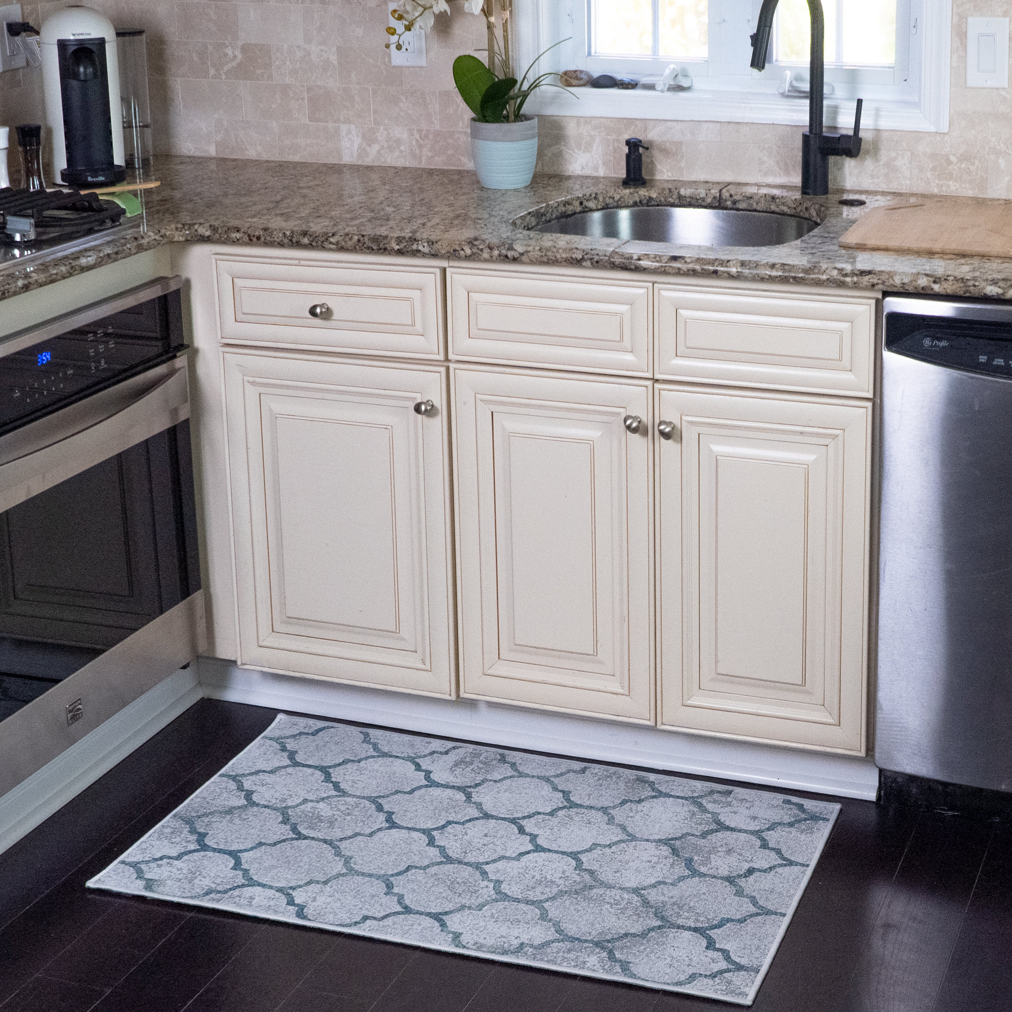 Winston Porter Beyla Geometric Cotton Gray/Teal Area Rug | Wayfair