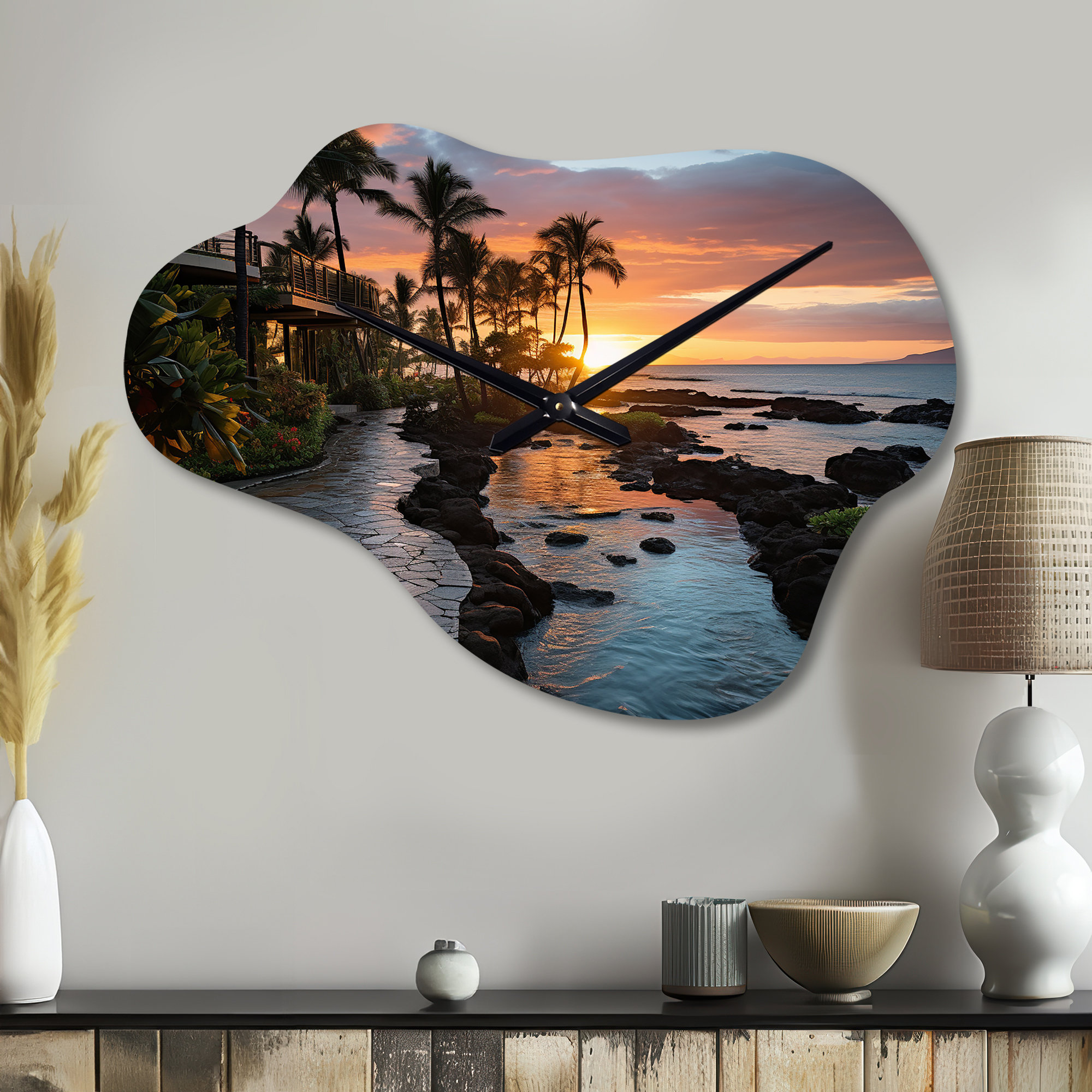 Design Art Maui Tropical Dreamscape I - Cloud Maui Metal Clock ...