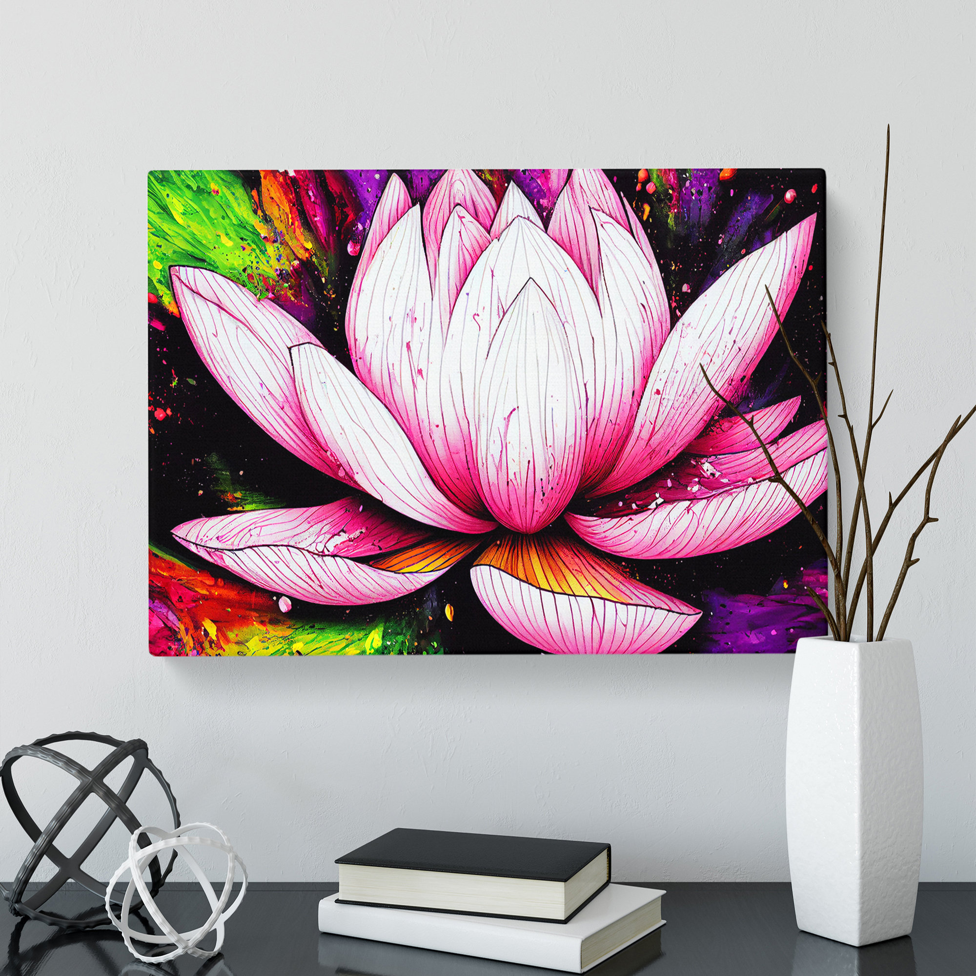 ClassicLiving Lotus Flower Paint Splatter (5) - Wrapped Canvas Painting ...
