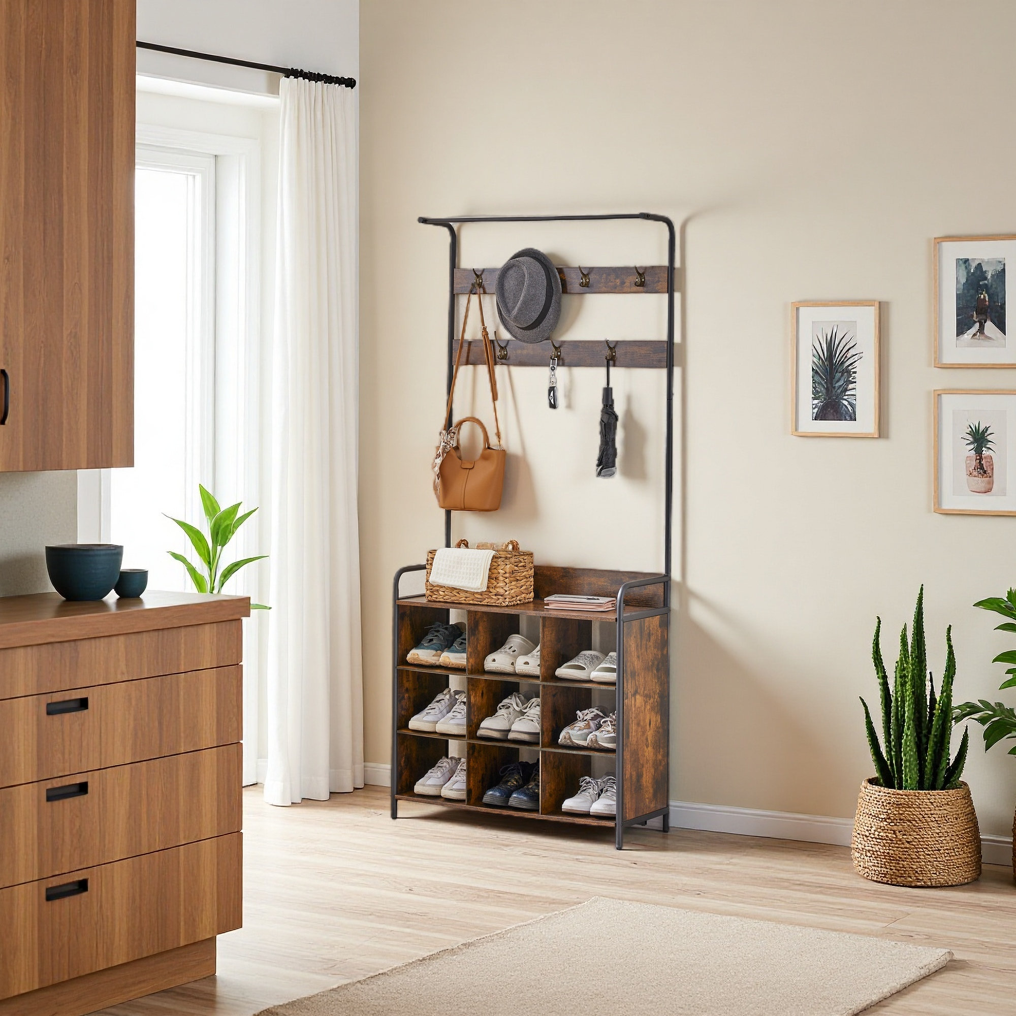 17 Stories Coat Rack, Hall Tree With Shoe Rack For Entryway, 3-In-1 ...