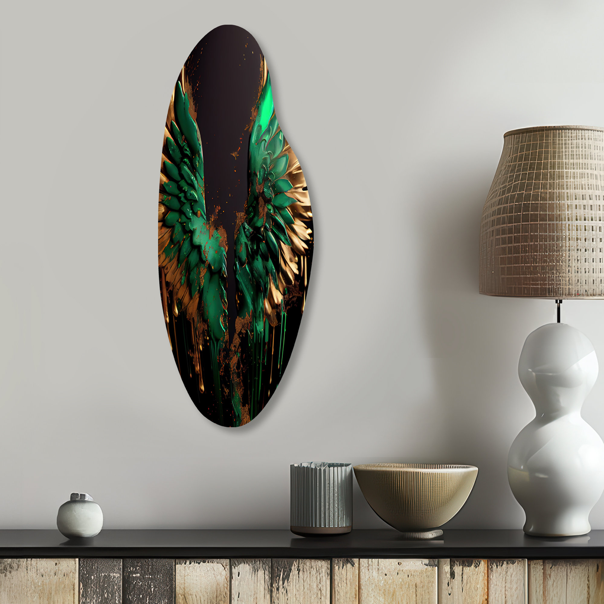 Mercer41 Green And Gold Angel Wings I - Wings Angel Curved Shape ...
