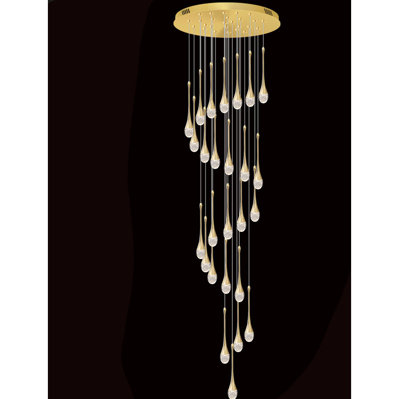 Everly Quinn 138" High LED Dimmable Chandeliers 26 Lights Gold Crystal ...