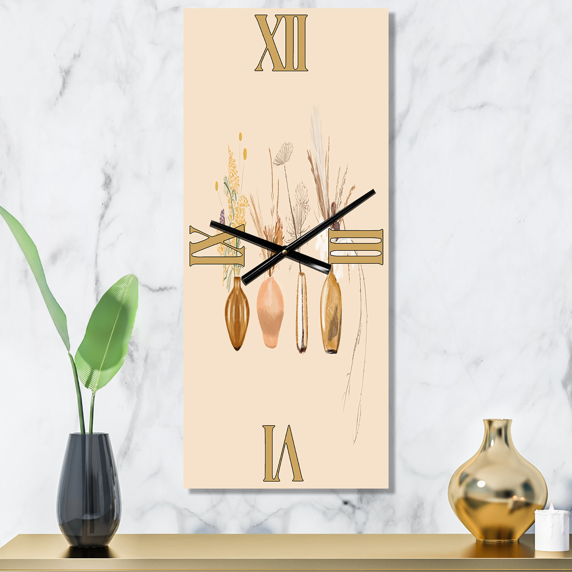 East Urban Home Bouquets Of Wildflowers In Gold Vases II - Traditional ...