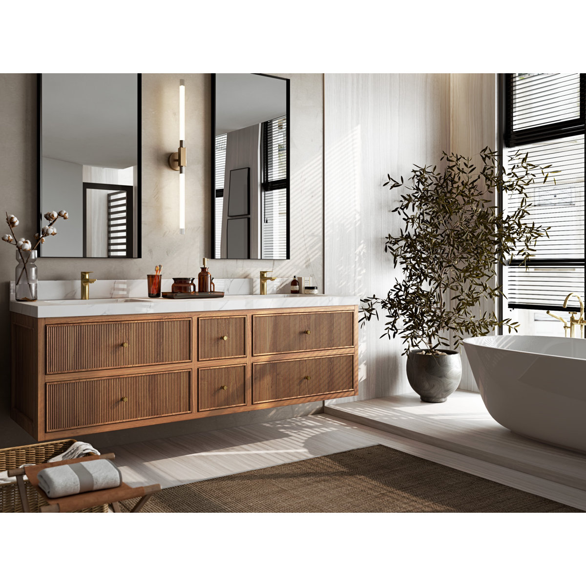 Willow Collections Sonoma Floating Teak 72'' Double Bathroom Vanity ...