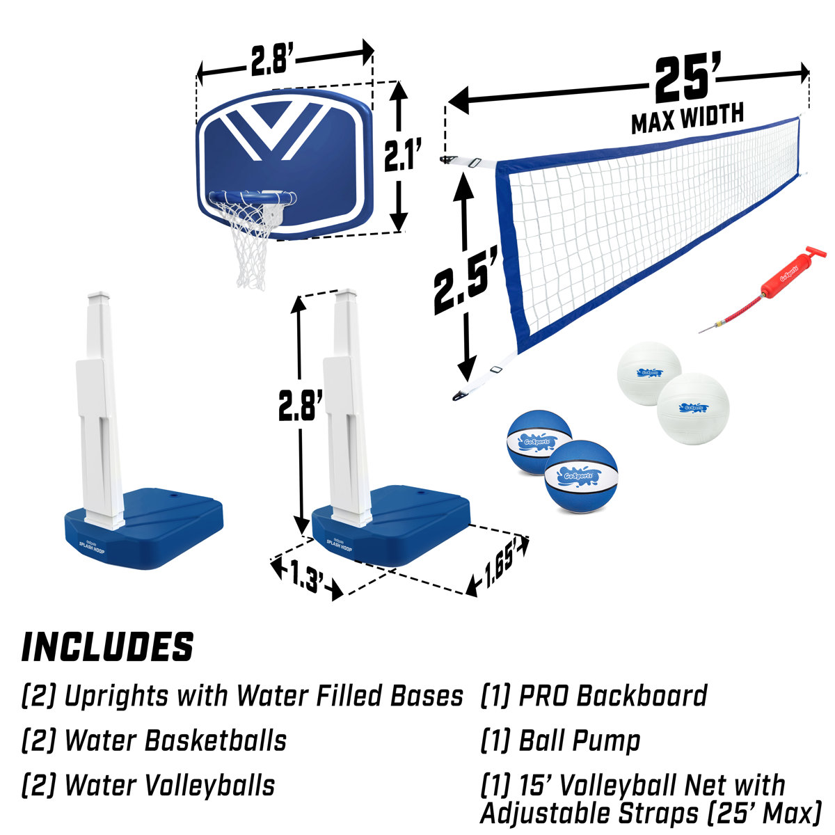 GoSports Splash Hoop 2-in-1 Pool Basketball Hoop & Volleyball Net Game ...