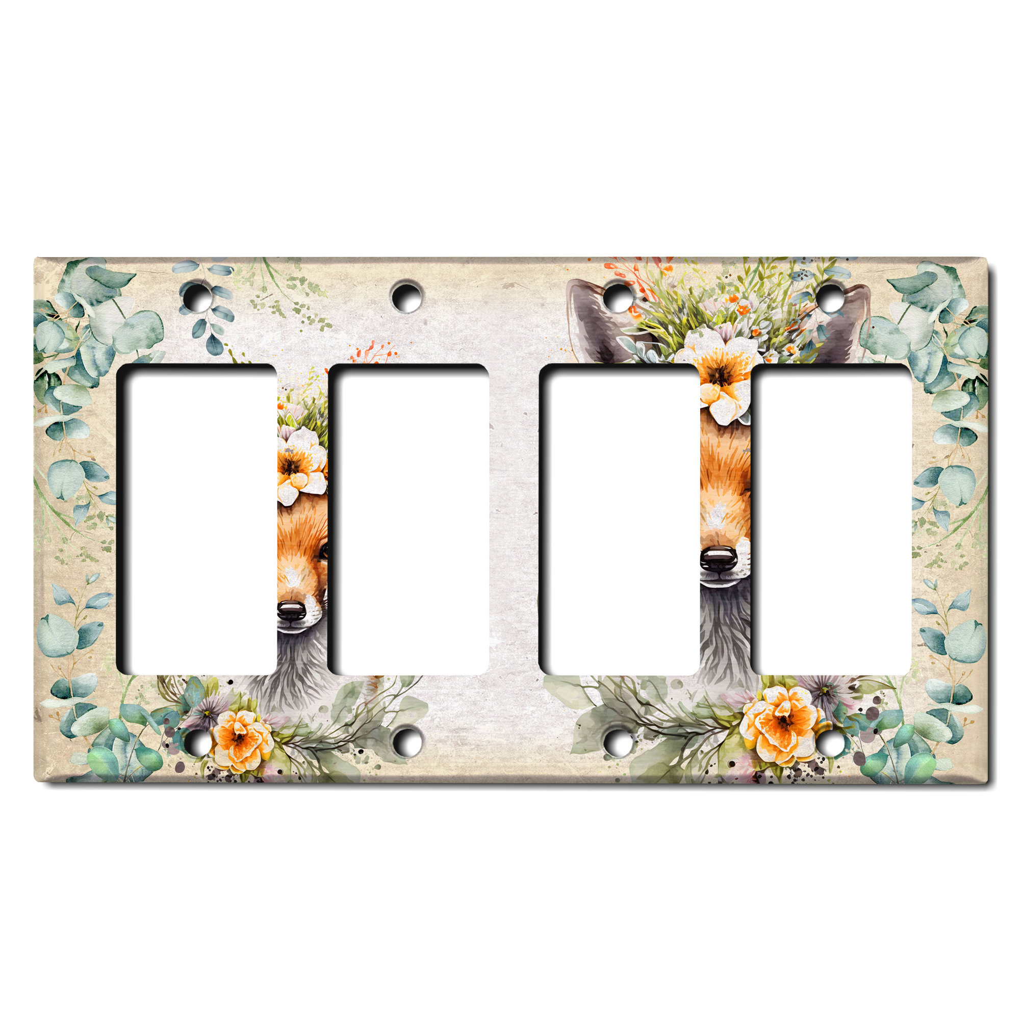 WorldAcc Metal Light Switch Plate Outlet Cover (Fox Animal Flower Head ...