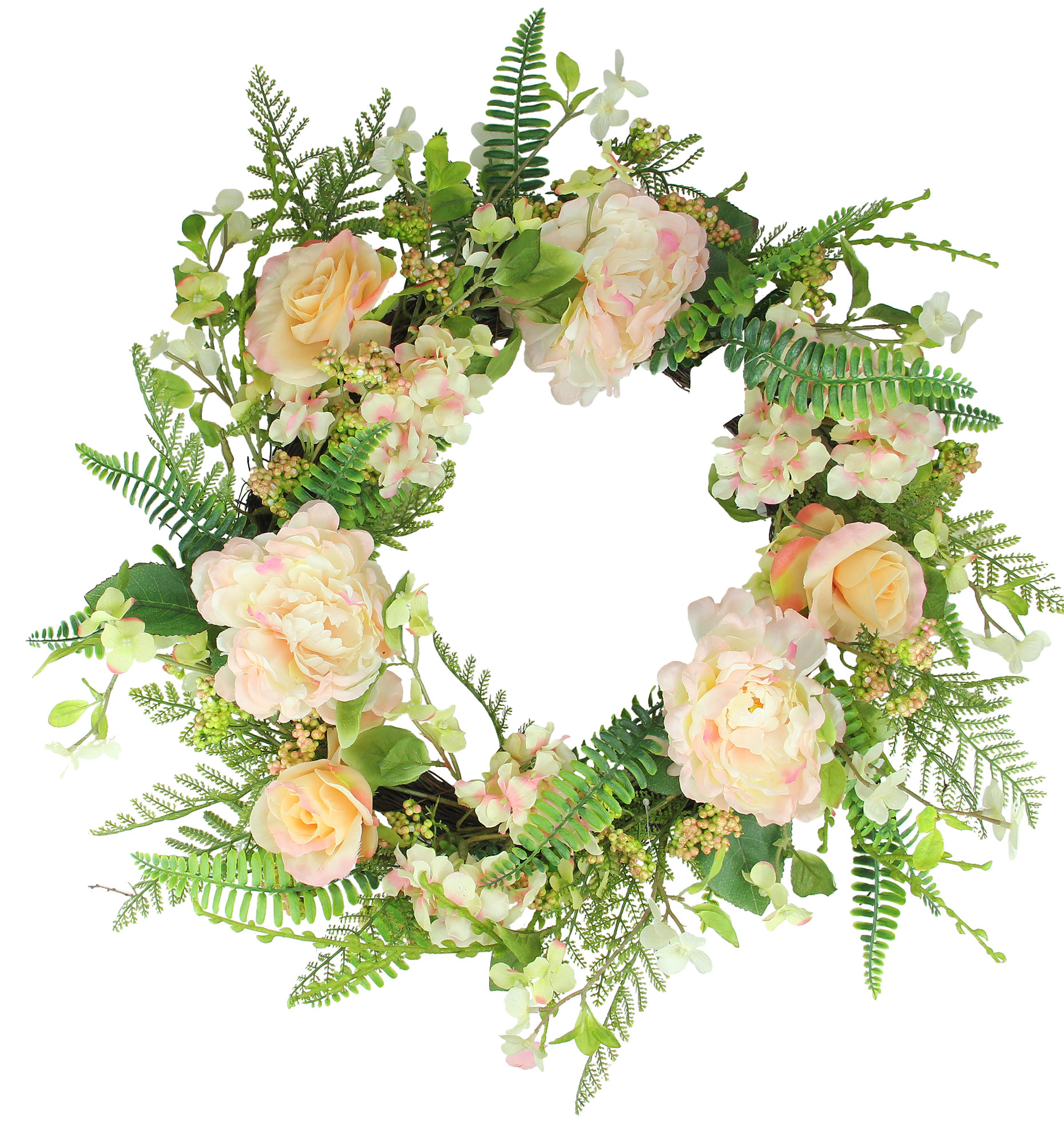 Primrue Rose and Peony Fern Artificial Floral Spring Wreath Pink - 24 ...