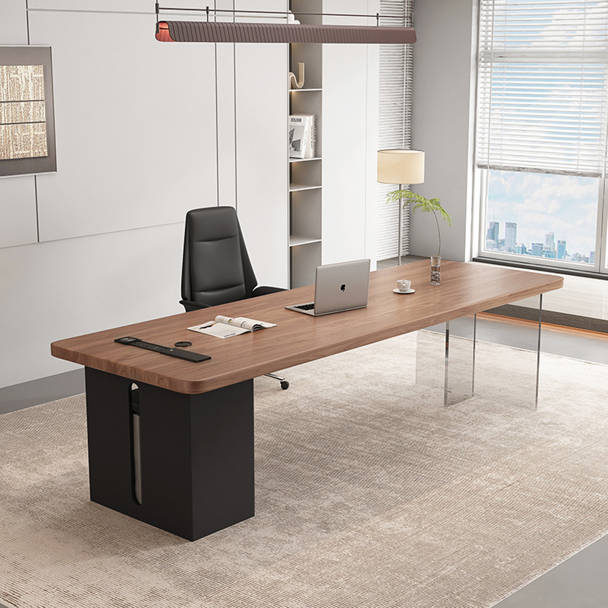 Orren Ellis Solid Wood Acrylic Transparent Hovering Boss Office Desk ...