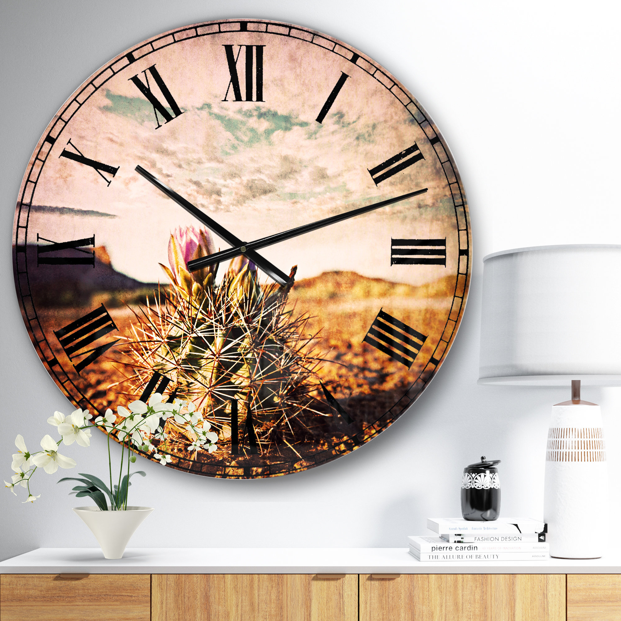 East Urban Home Large Cactus under Cloudy Sky - Traditional wall clock ...