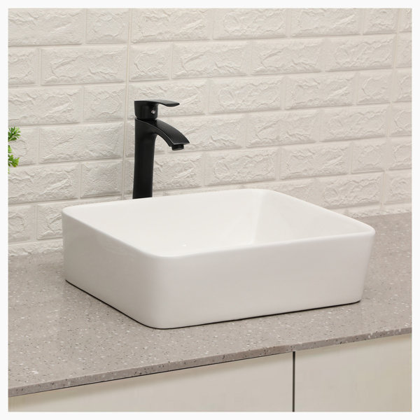 Hewei 15'' White/Black Ceramic Rectangular Vessel Bathroom Sink with ...
