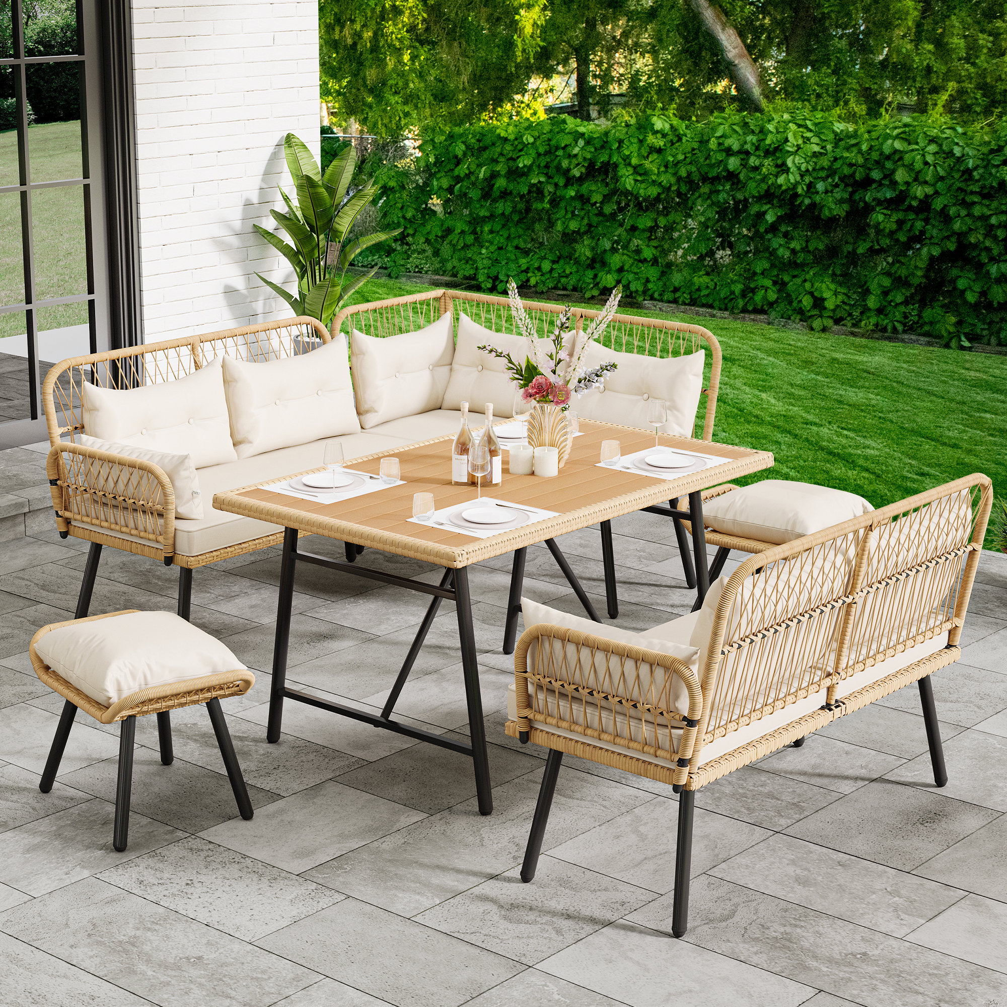 Bay Isle Home™ Outdoor Patio Wicker L-Shaped Furniture Set All-Weather ...