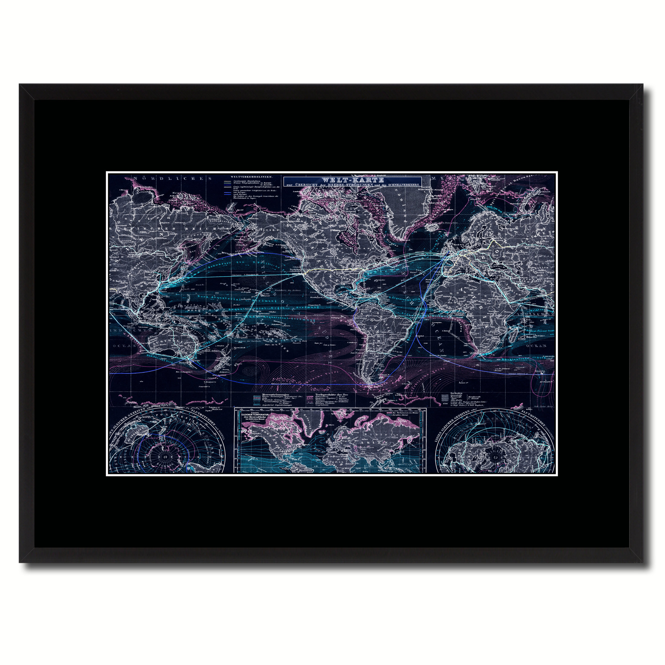 Spot Color Art World Ocean Currents Vintage Vivid Colour Map Canvas ...