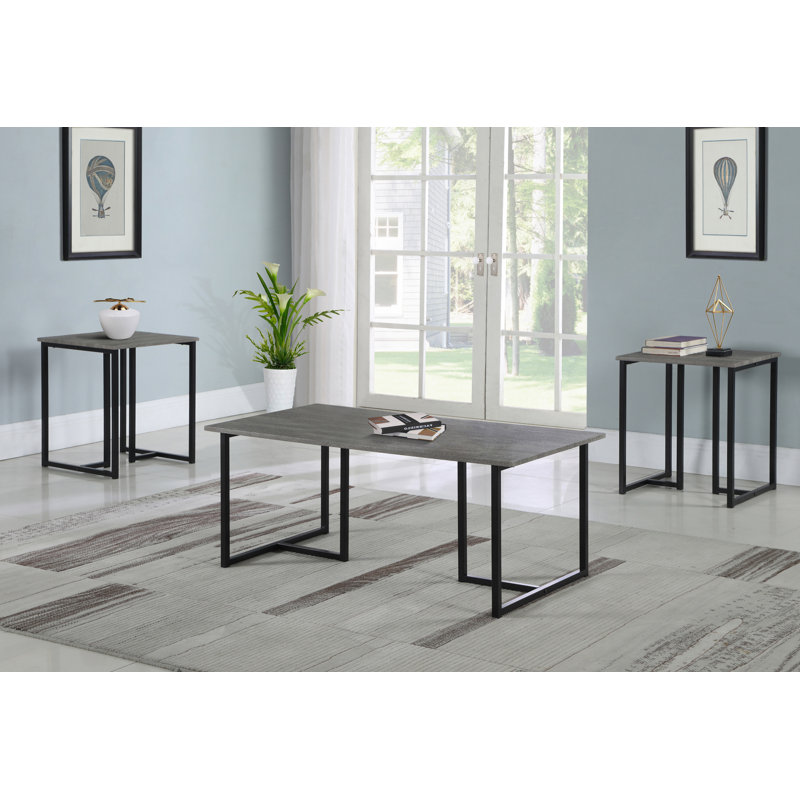 Ebern Designs 3-Piece Living Room Table Set in Gray and Black | Wayfair