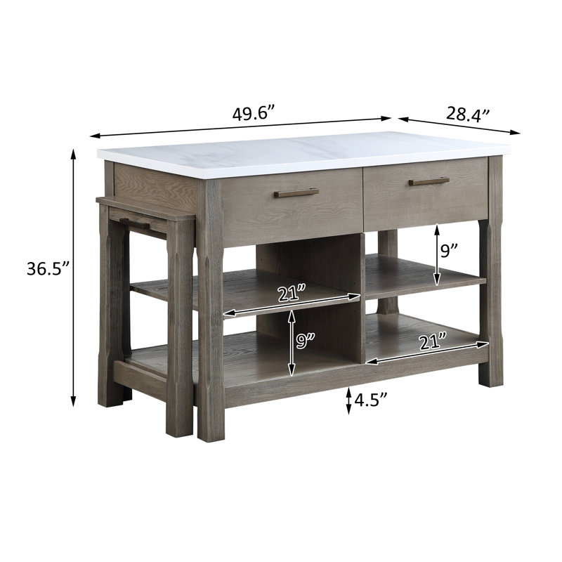 Hokku Designs Kitchen Island w/Pull Out Table, Nature Marble Top Top ...