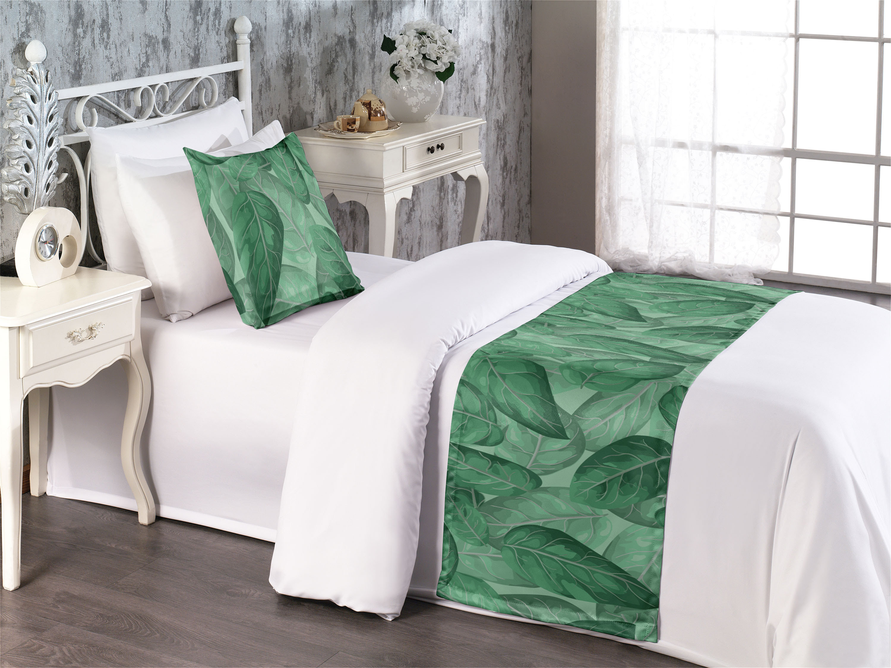 Ambesonne Leaves Greenery Bed Runner Set Botany Gaultheria Fern Green ...