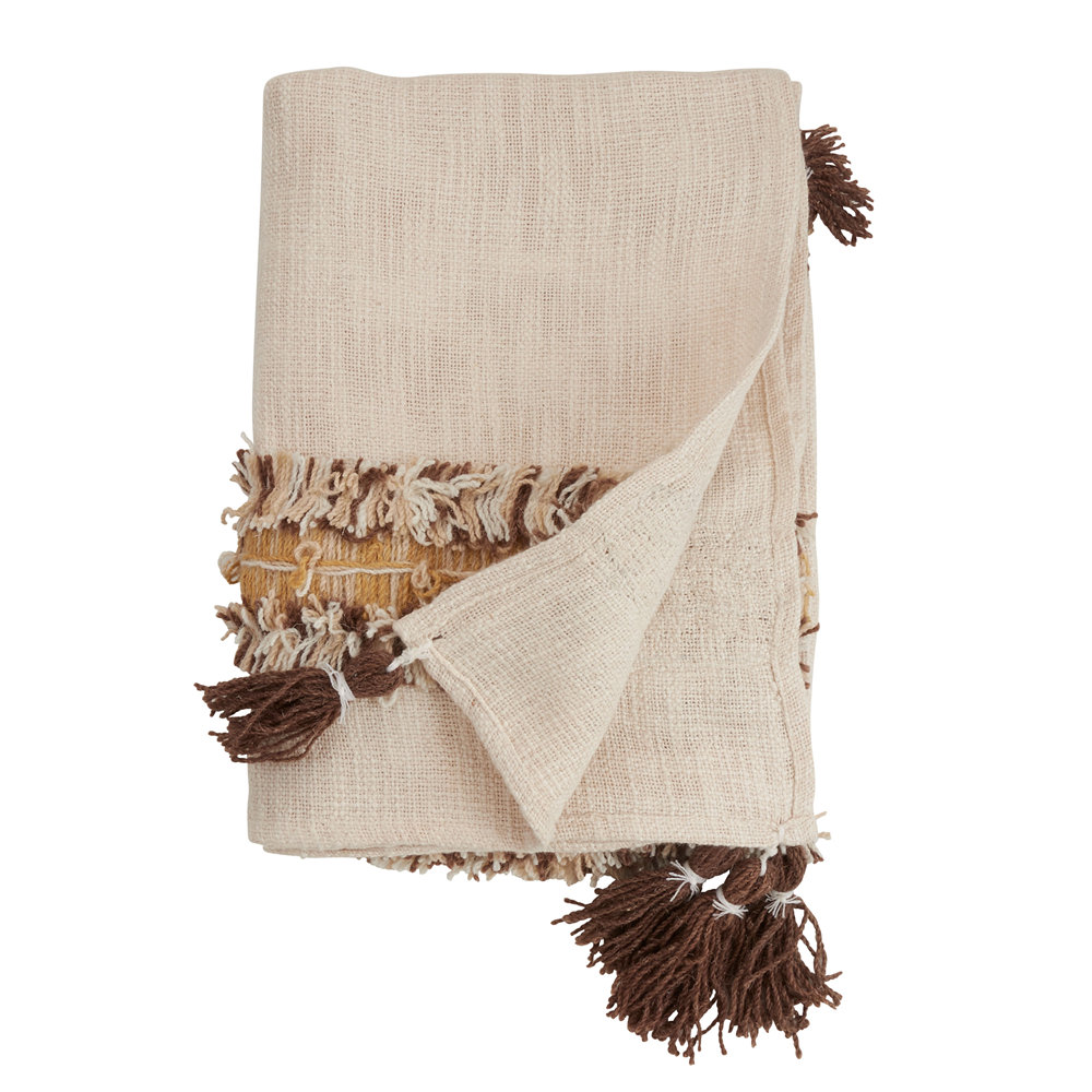 Fennco Styles Ivory Tassel And Fringe Cotton Woven Throw Blanket | Wayfair